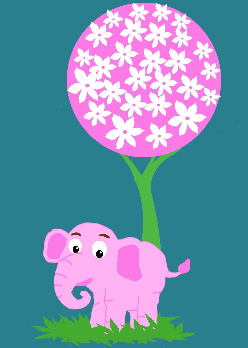 ' Pink Elephant and Pink Tree' Poster, picture, metal print, paint by ...