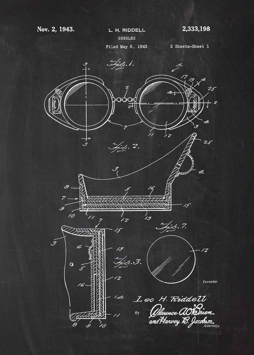 '1943 Goggles - Patent Drawing' Poster by Nicram K | Displate