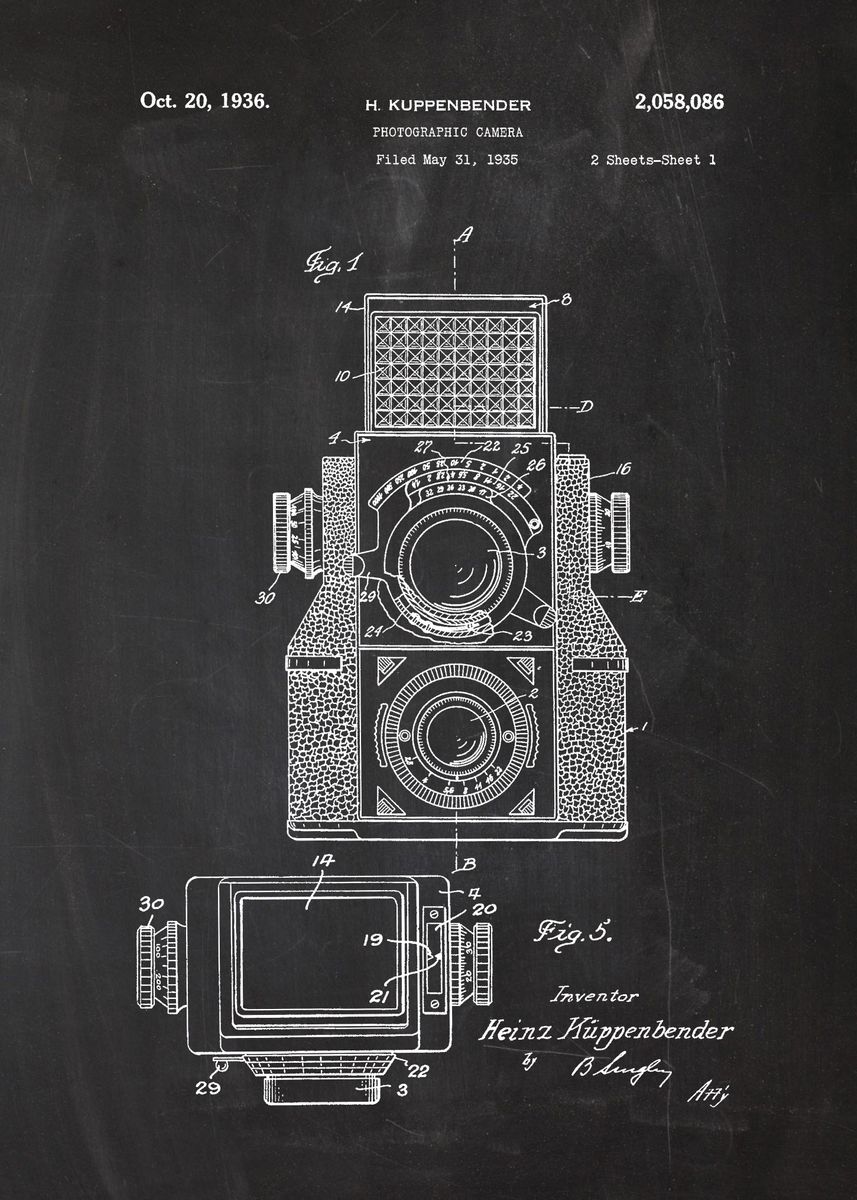 '1935 Photographic Camera - Patent Drawing' Poster by Nicram K | Displate