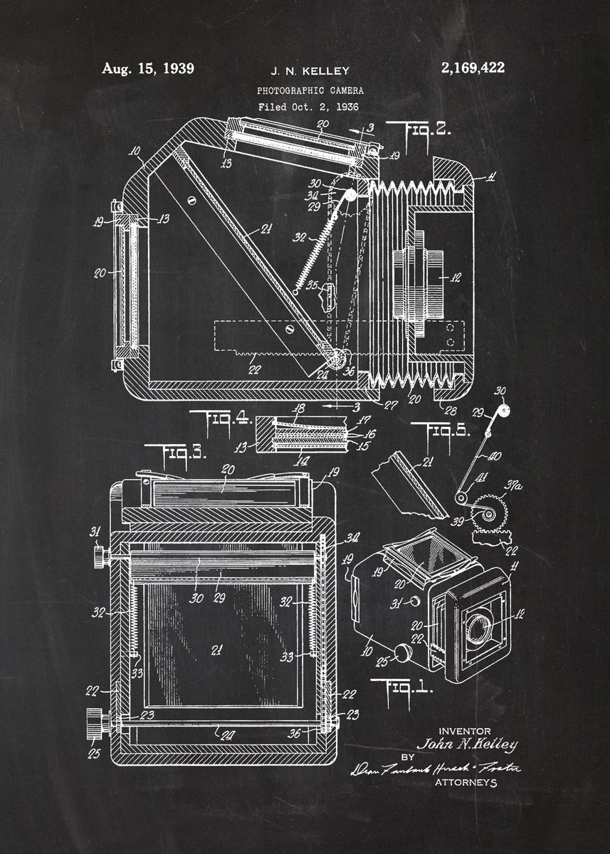 '1936 Photographic Camera - Patent Drawing' Poster, picture, metal ...