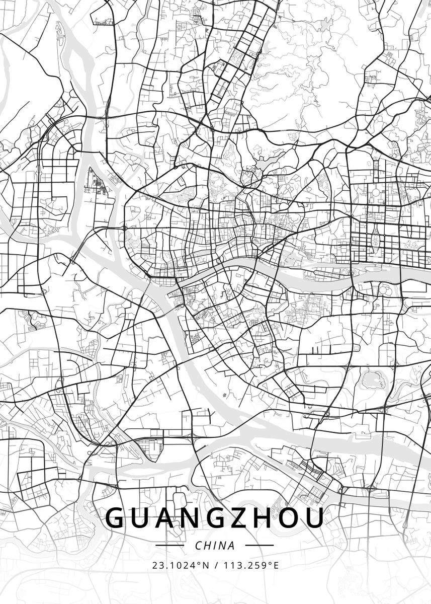 'Guangzhou, China' Poster, picture, metal print, paint by Designer Map ...