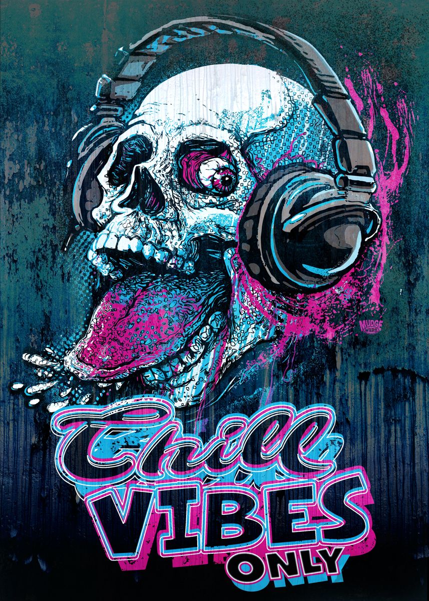 'Chill Skull Raspberry Vibe' Poster, picture, metal print, paint by ...