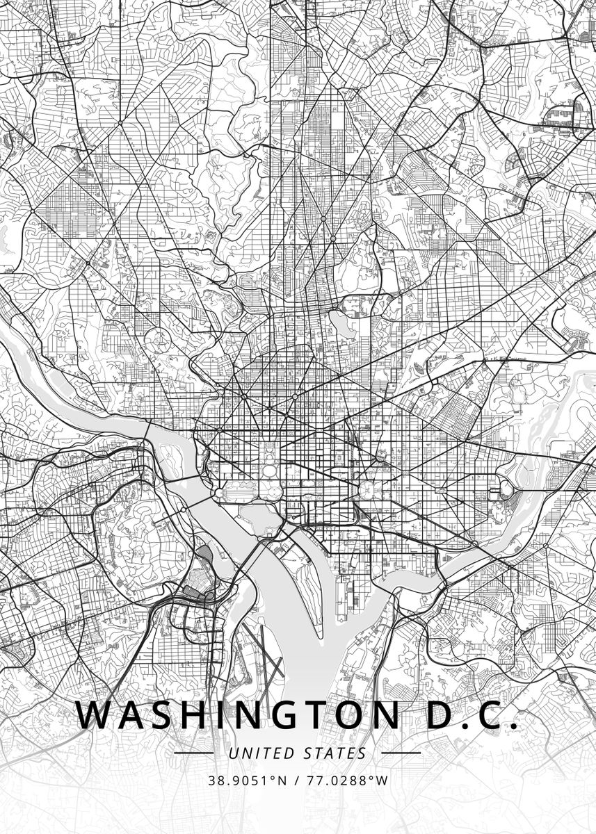 'Washington DC, US' Poster, picture, metal print, paint by Designer Map ...