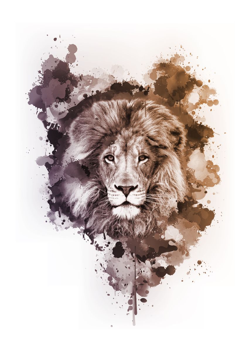 'Inked Safari - Dusty Lion' Poster by Mike Ransby | Displate