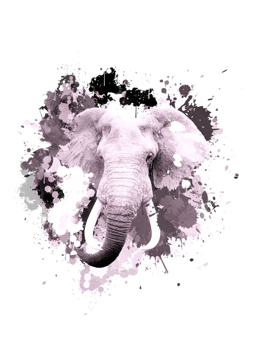 'Inked Safari - Pink Elephant' Poster, picture, metal print, paint by ...