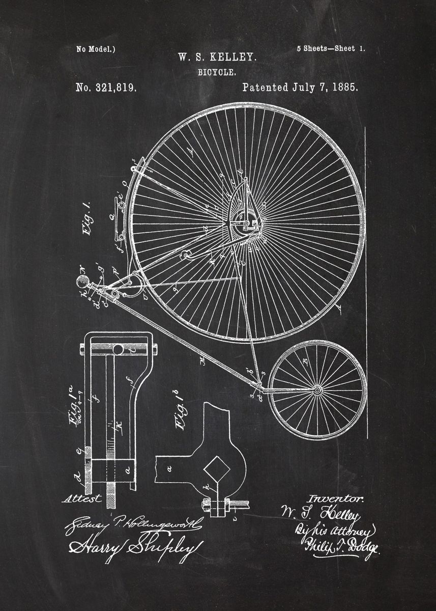 '1885 Bicycle - Patent Drawing' Poster by Nicram K | Displate