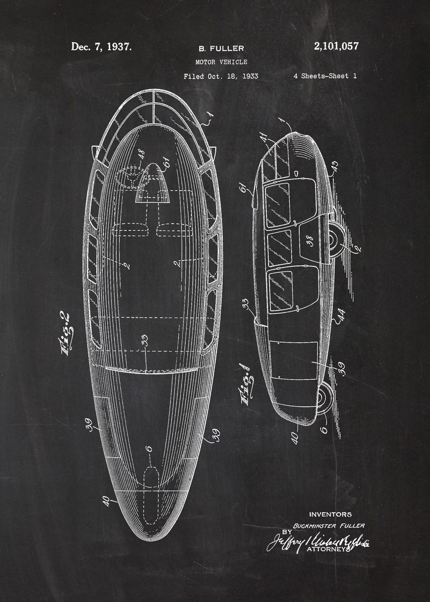 '1933 Motor Vehicle - Patent Drawing' Poster, picture, metal print ...
