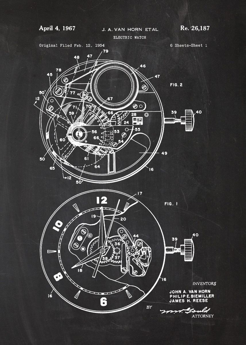 '1954 Electric Watch - Patent Drawing' Poster, picture, metal print ...