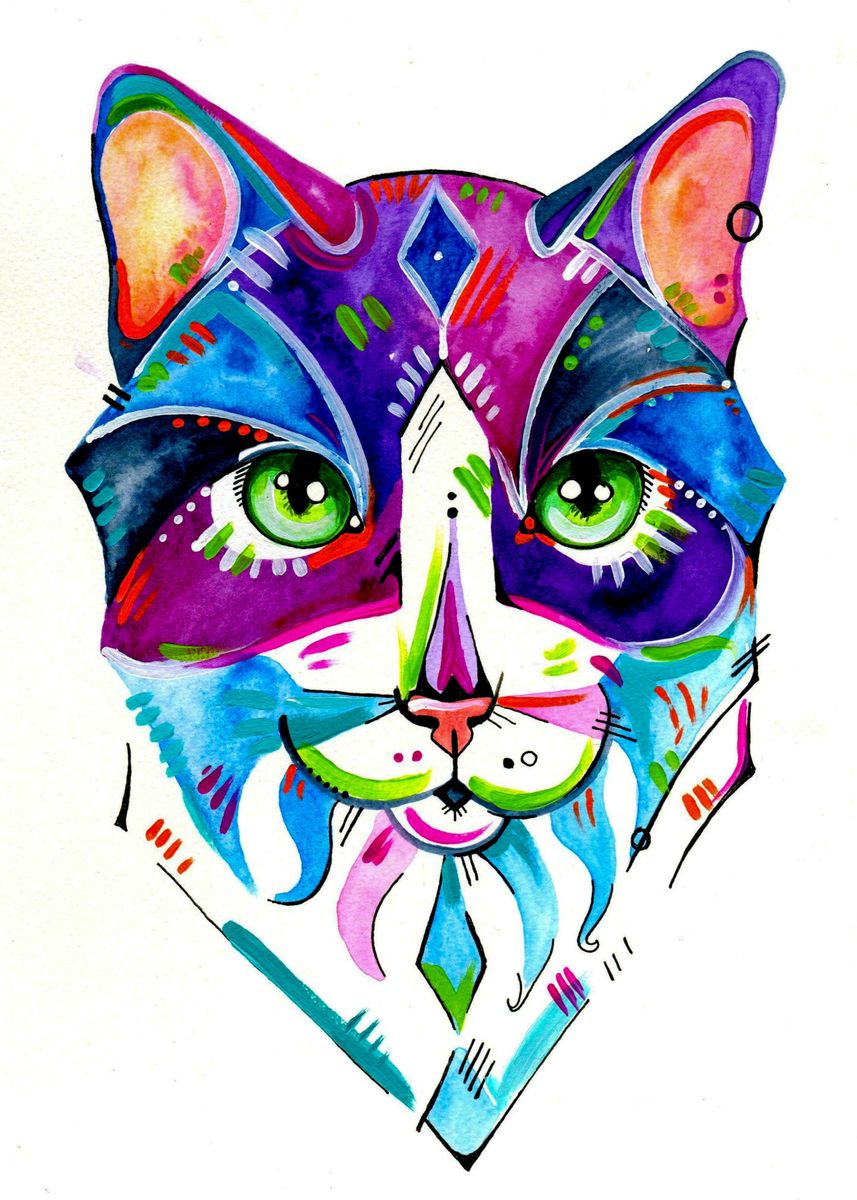 'Abstract Cat 1' Poster, picture, metal print, paint by Eve Izzett ...