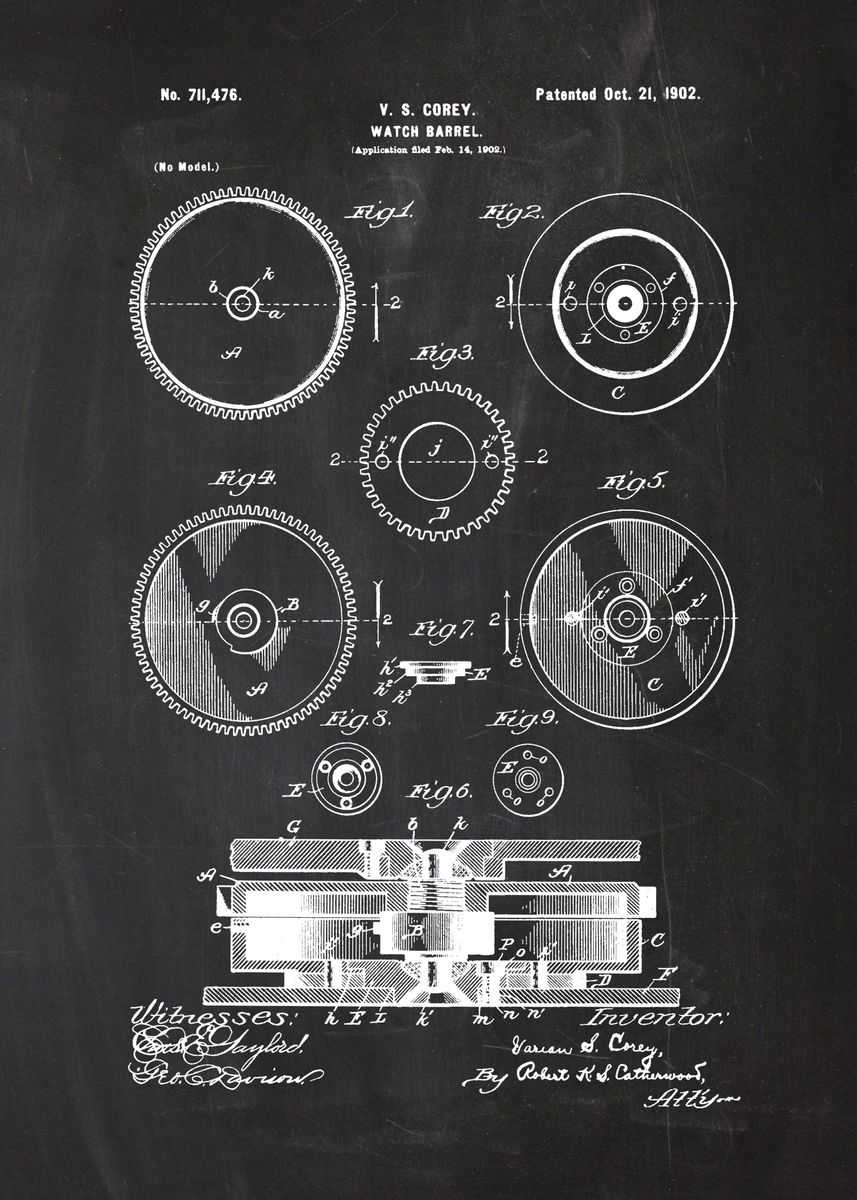 '1902 Watch Barrel - Patent Drawing' Poster, picture, metal print ...