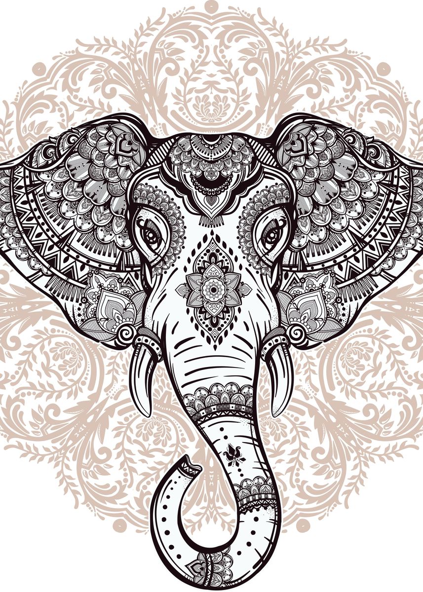 'Elephant on Mandala' Poster, picture, metal print, paint by Aloke ...