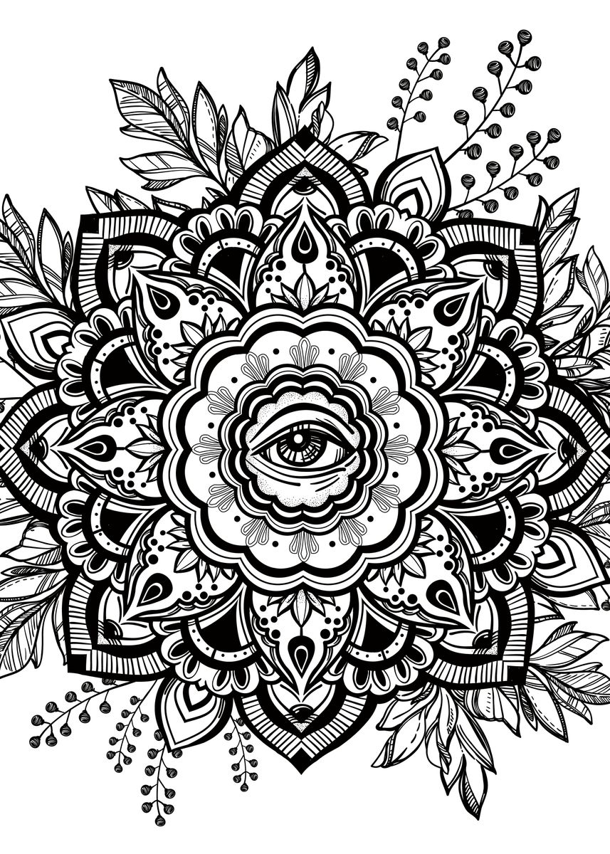 'BW Mandala Paisley 01' Poster, picture, metal print, paint by Aloke ...