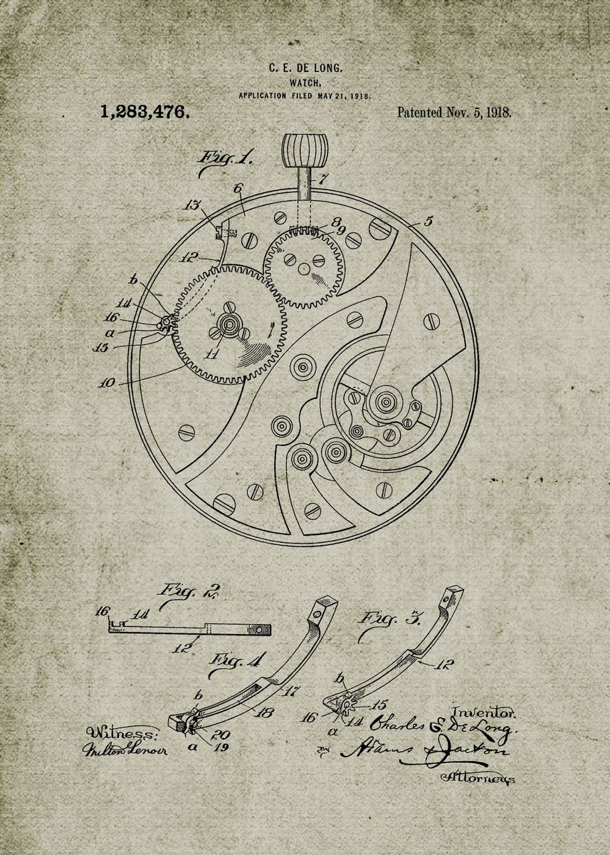 '1918 Watch -Patent Drawing' Poster, picture, metal print, paint by ...