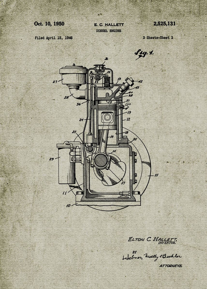 '1946 Diesel Engine' Poster, picture, metal print, paint by Nicram K ...