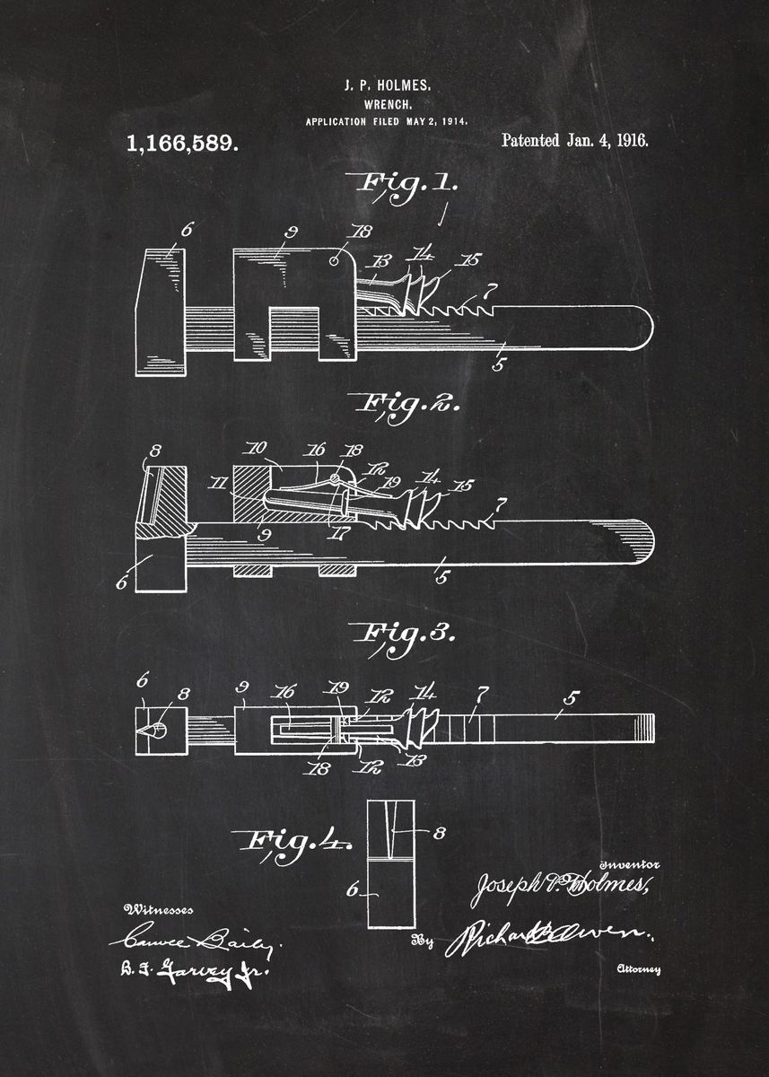 '1914 Wrench - Patent Drawing' Poster by Nicram K | Displate