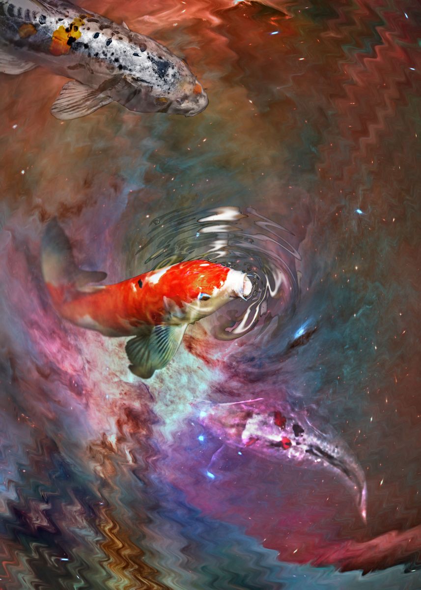 'Koi in a nebula pond' Poster by Lisa Chapin | Displate