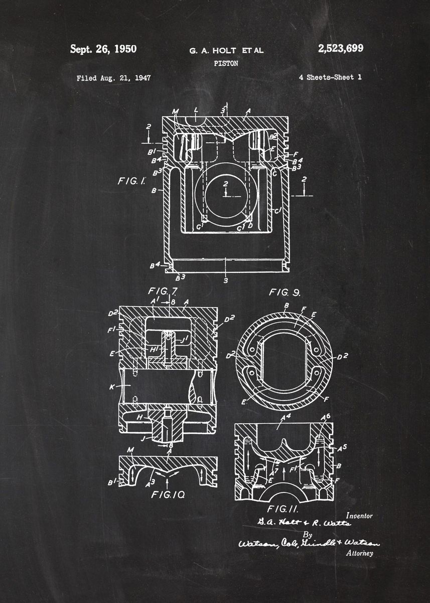 '1947 Piston-Patent Drawing' Poster by Nicram K | Displate