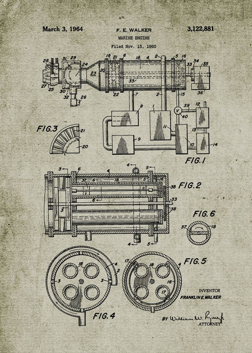 '1960 Marine Engine' Poster by Nicram K | Displate