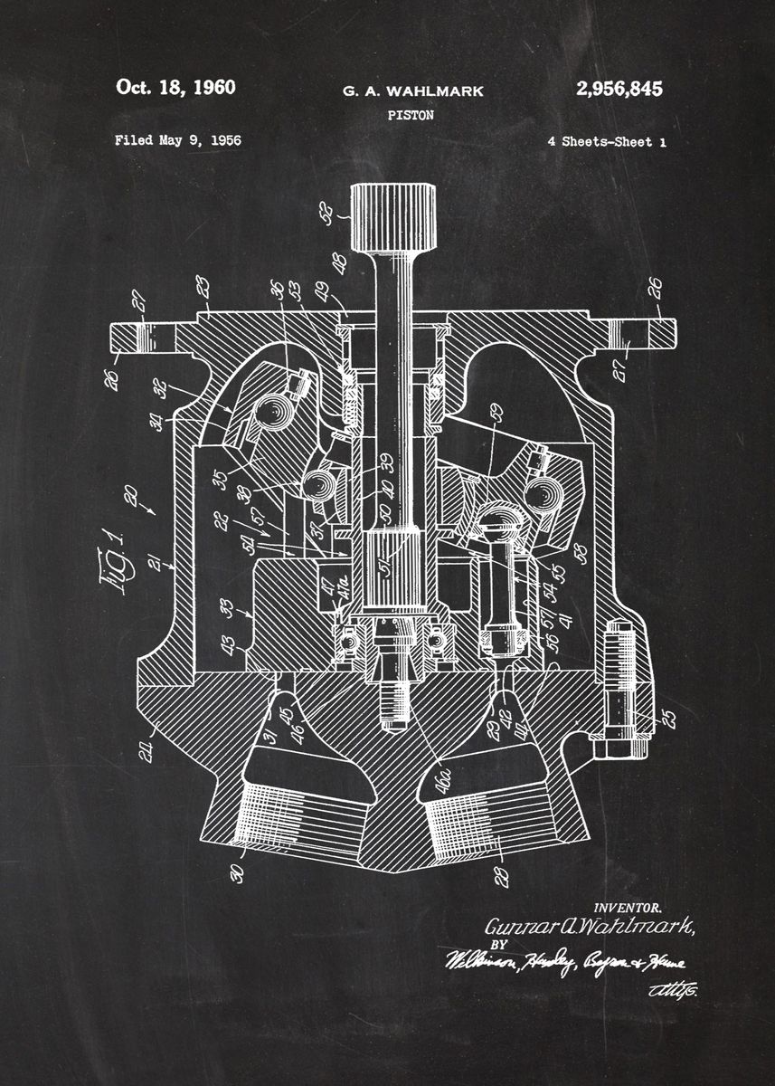 '1956 Piston-Patent Drawing' Poster by Nicram K | Displate