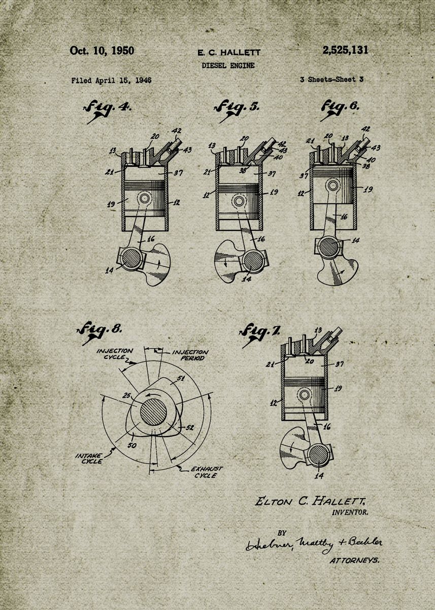 '1946 Diesel Engine' Poster, picture, metal print, paint by Nicram K ...