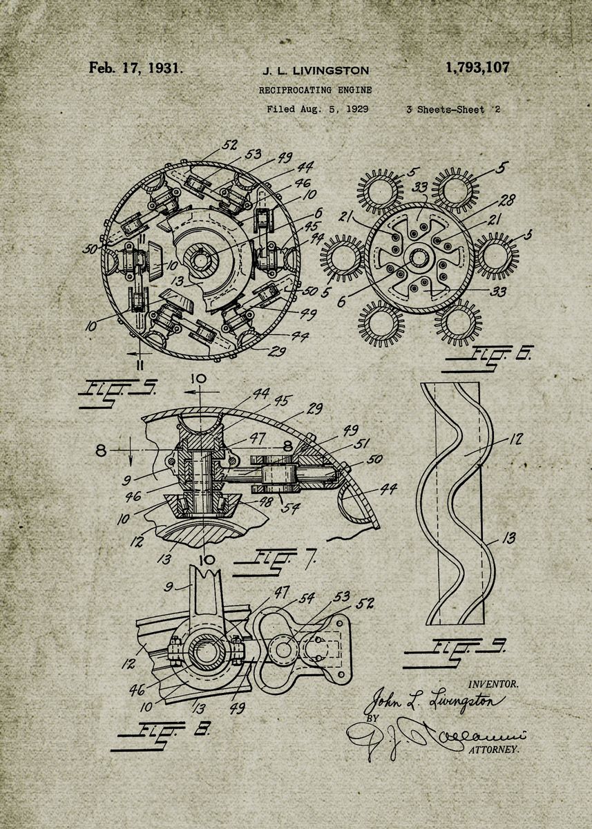 '1929 Reciprocating Engine' Poster by Nicram K | Displate