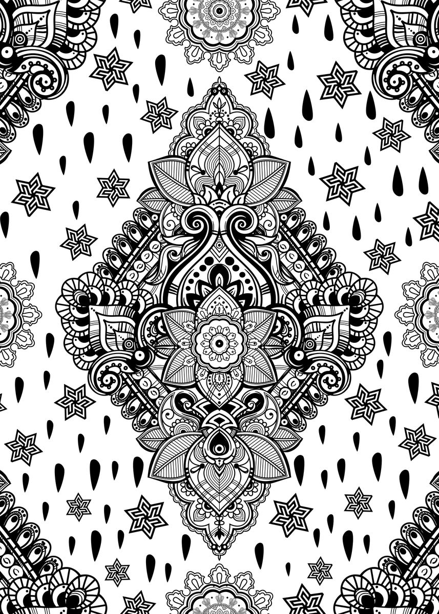 'BW Mandala Paisley 02' Poster by Aloke Design | Displate
