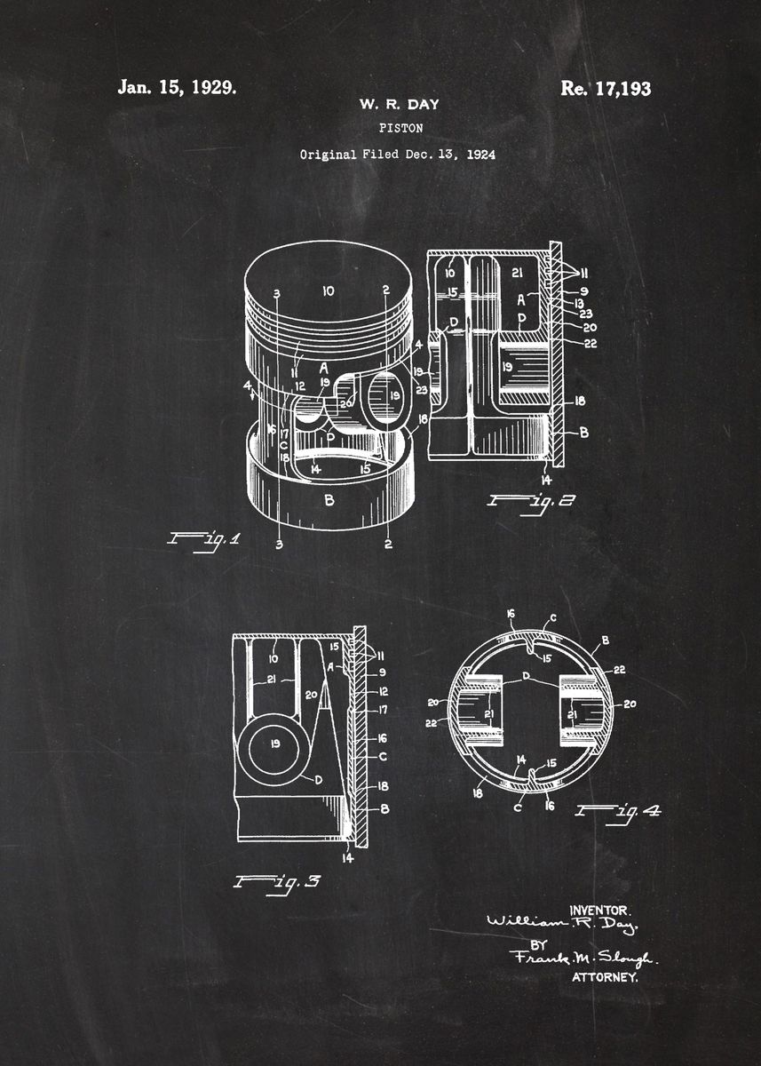 '1924 Piston-Patent Drawing' Poster by Nicram K | Displate