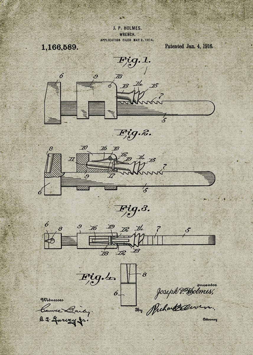 '1914 Wrench-Patent Drawing' Poster by Nicram K | Displate