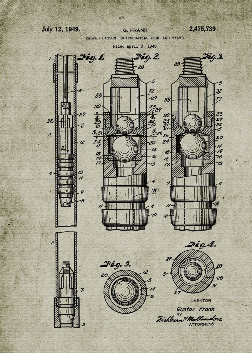 '1946 Valved Piston' Poster, picture, metal print, paint by Nicram K ...