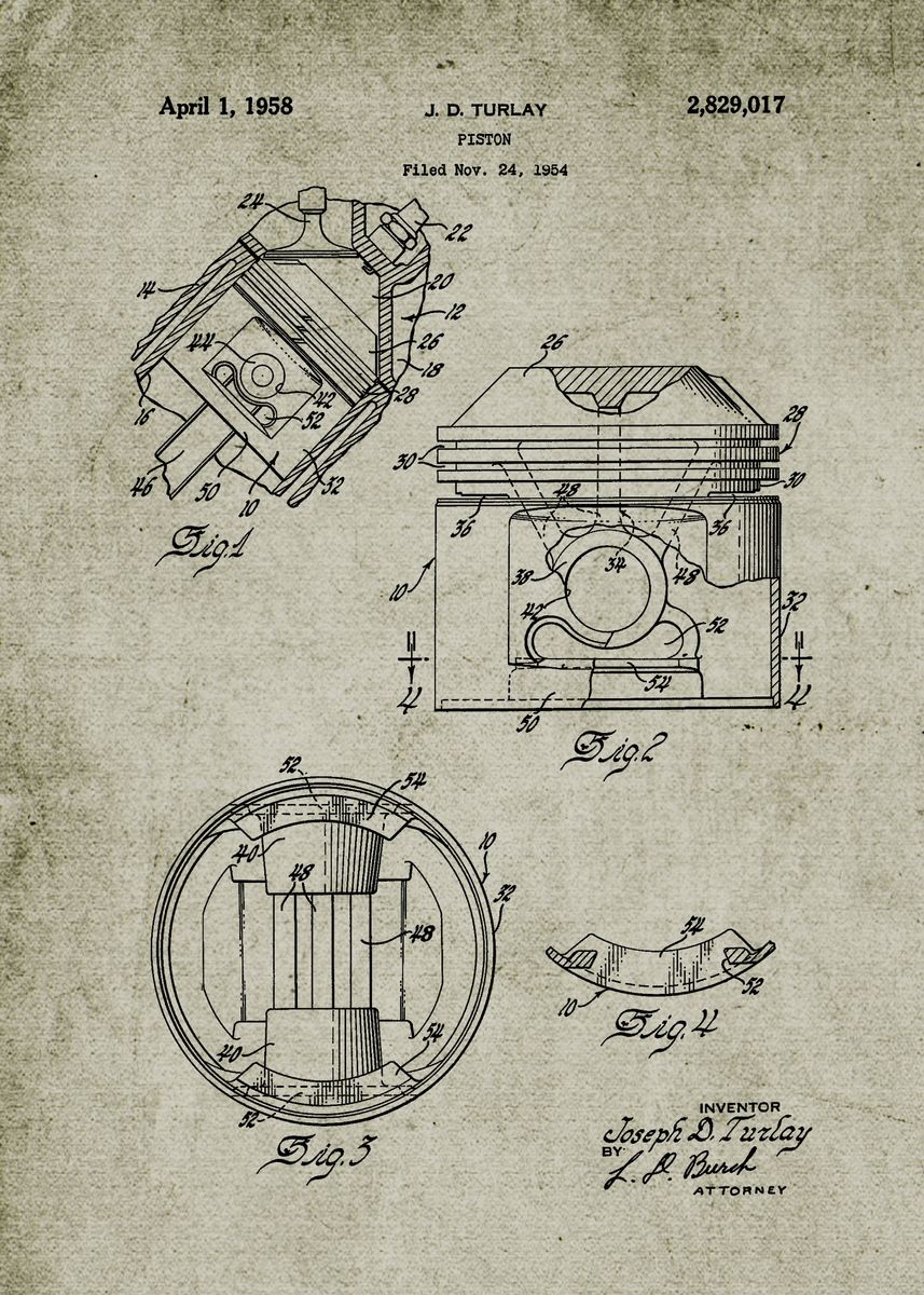 '1954 Piston-Patent Drawing' Poster, picture, metal print, paint by ...
