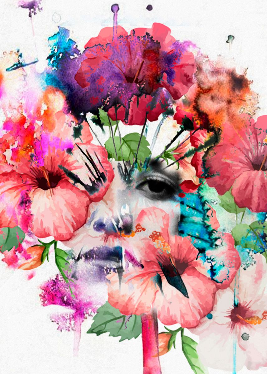 'Flowers on the face' Poster by Cristo Emilio | Displate