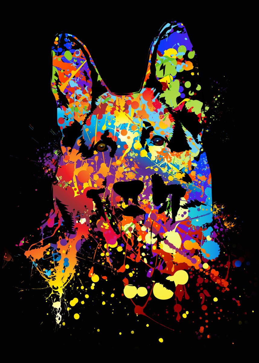 'Colorful German Shepherd' Poster, picture, metal print, paint by ...