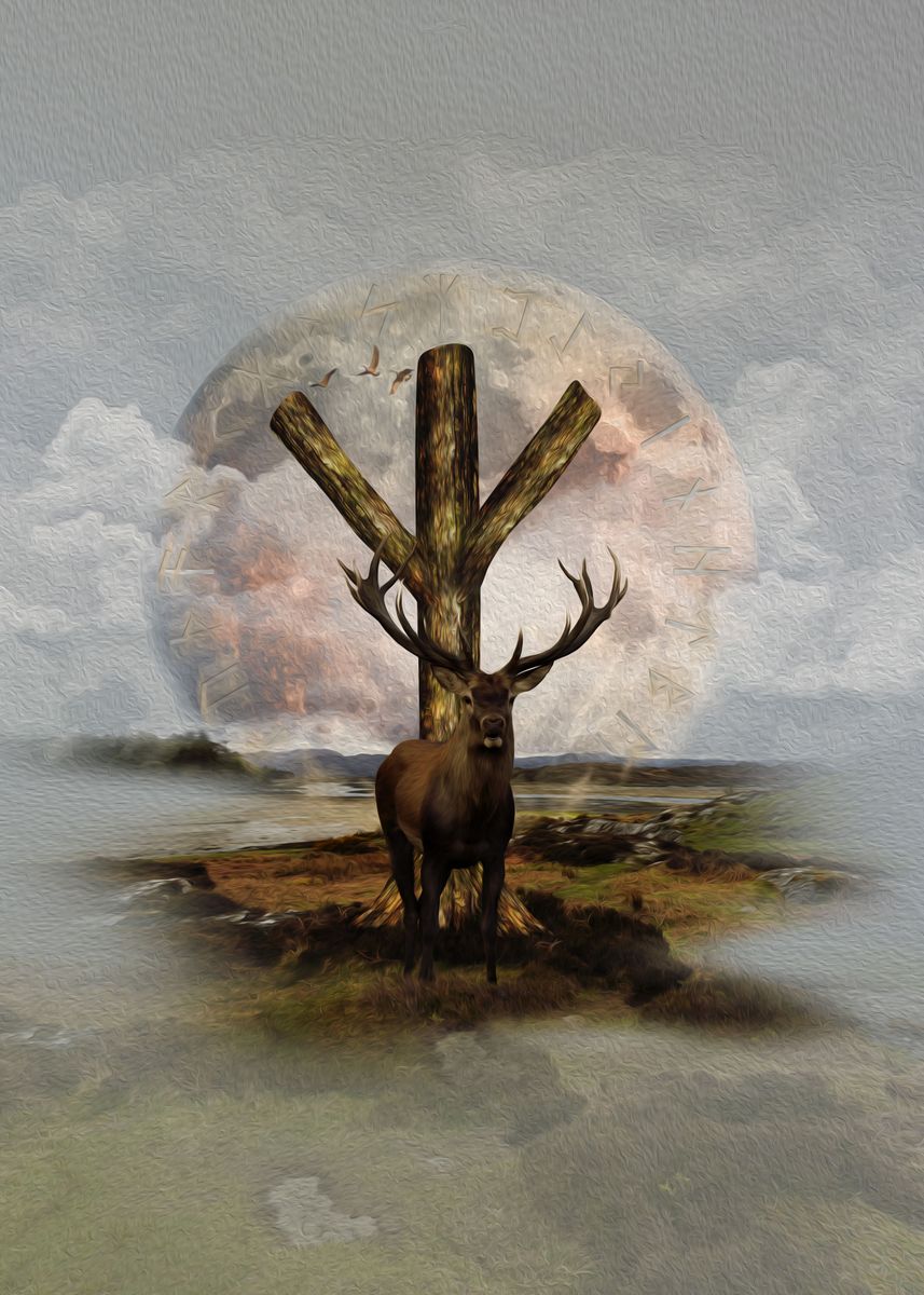 'Algiz Rune Digital Art ' Poster, picture, metal print, paint by ...