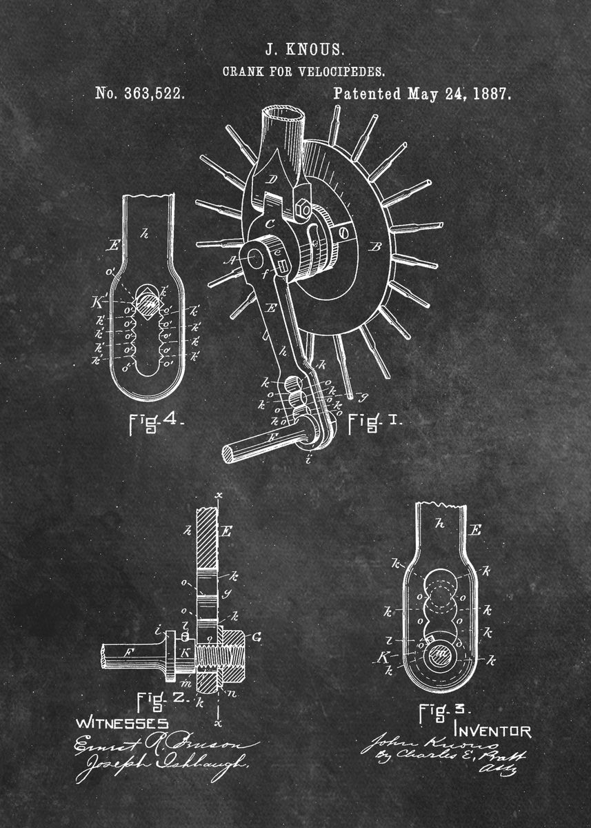 'Knous 1887 Crank for veloc' Poster, picture, metal print, paint by ...