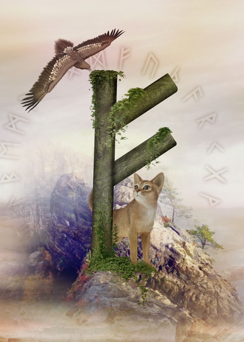 'Fehu Rune Digital Art ' Poster, picture, metal print, paint by ...