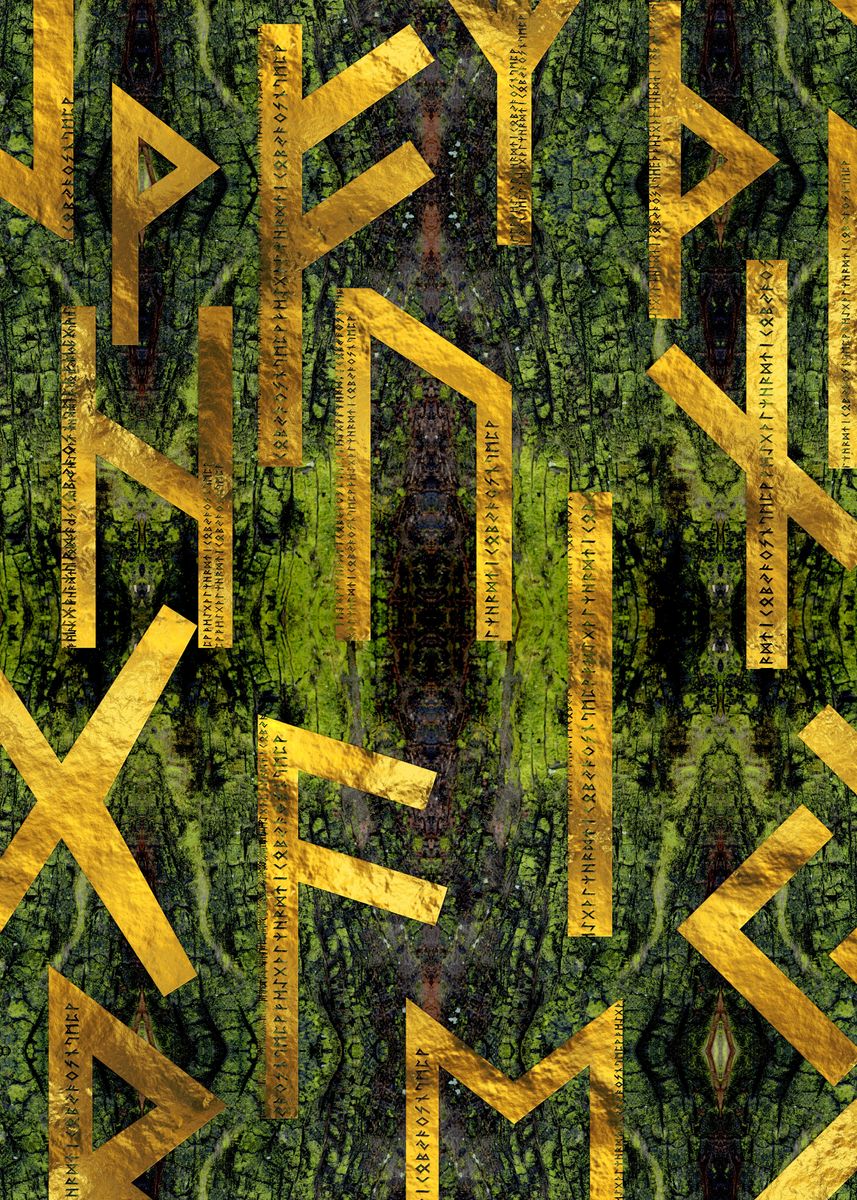 'Gold Runic Alphabet ' Poster, picture, metal print, paint by Lioudmila ...