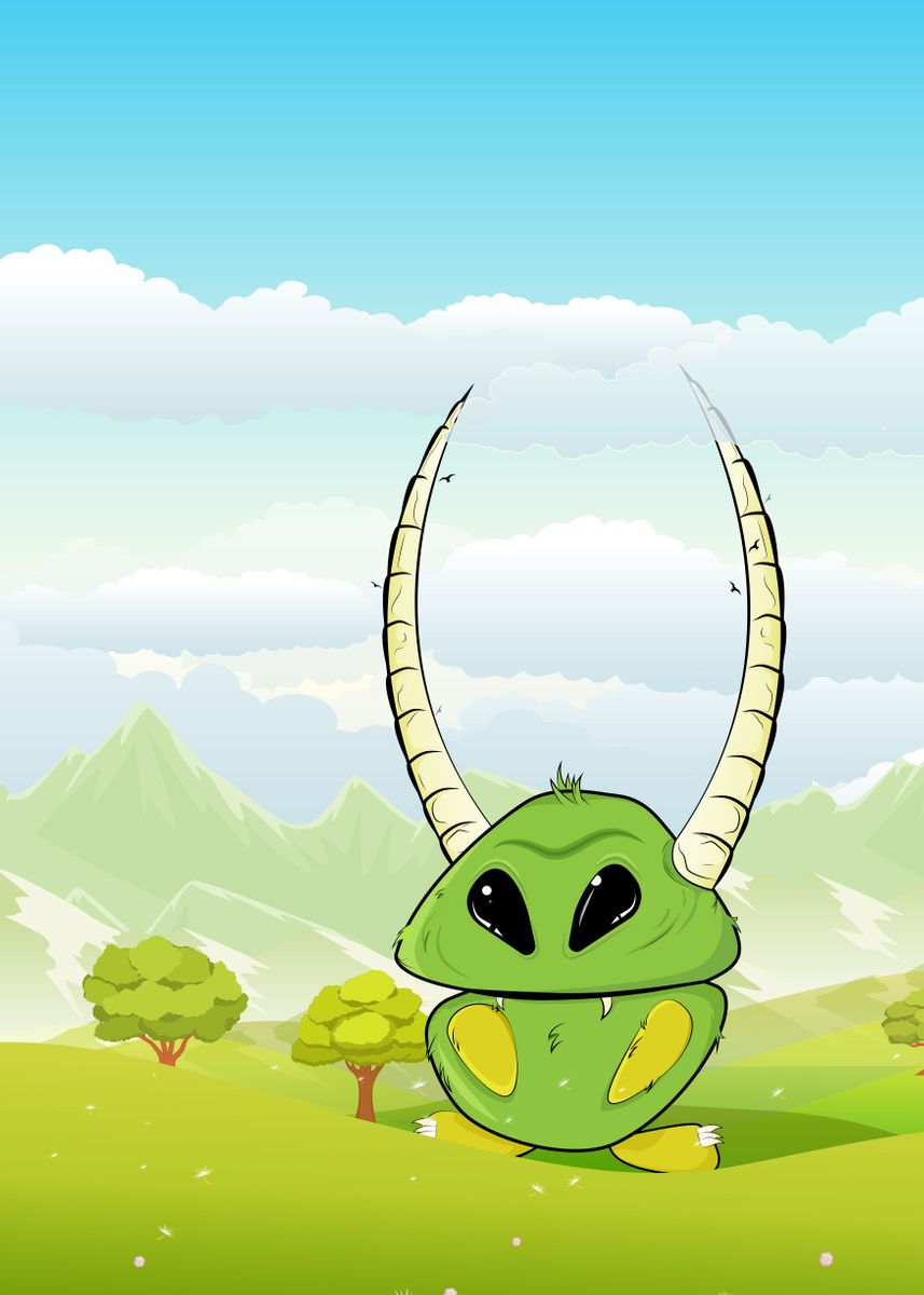 'Cute green Monster for kid' Poster by Khurram Mehboob | Displate