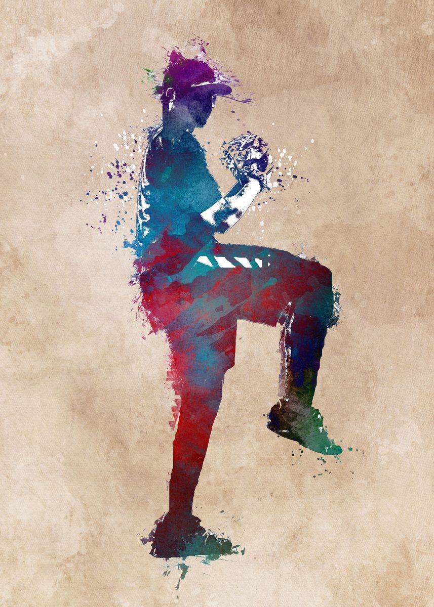 'Baseball player' Poster, picture, metal print, paint by JBJart Justyna ...