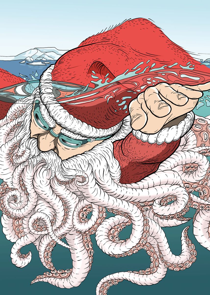 'Swimming Santa Claus' Poster, picture, metal print, paint by Simon ...