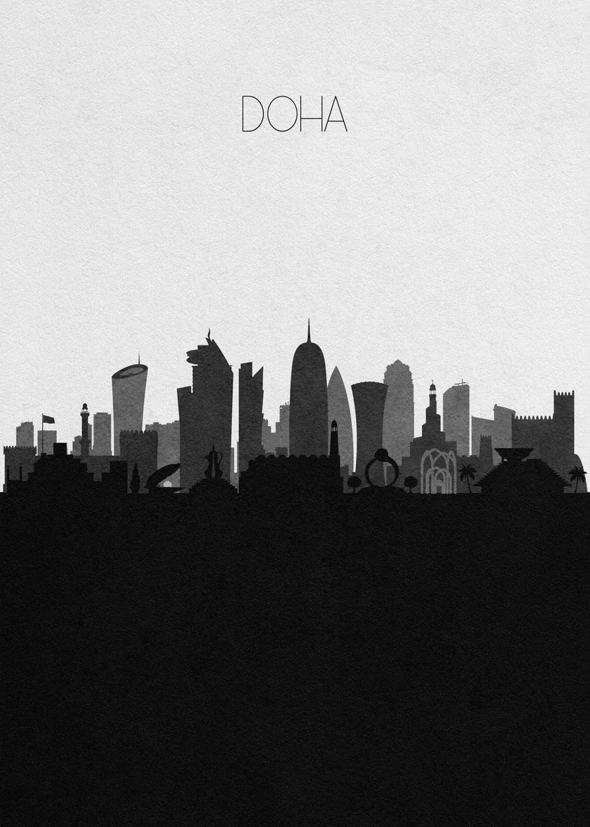 'Doha Skyline' Poster, picture, metal print, paint by Deniz A. | Displate