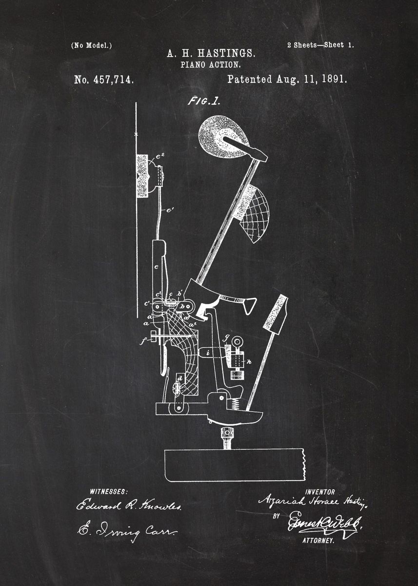 '1891 Piano Action' Poster, picture, metal print, paint by Nicram K ...