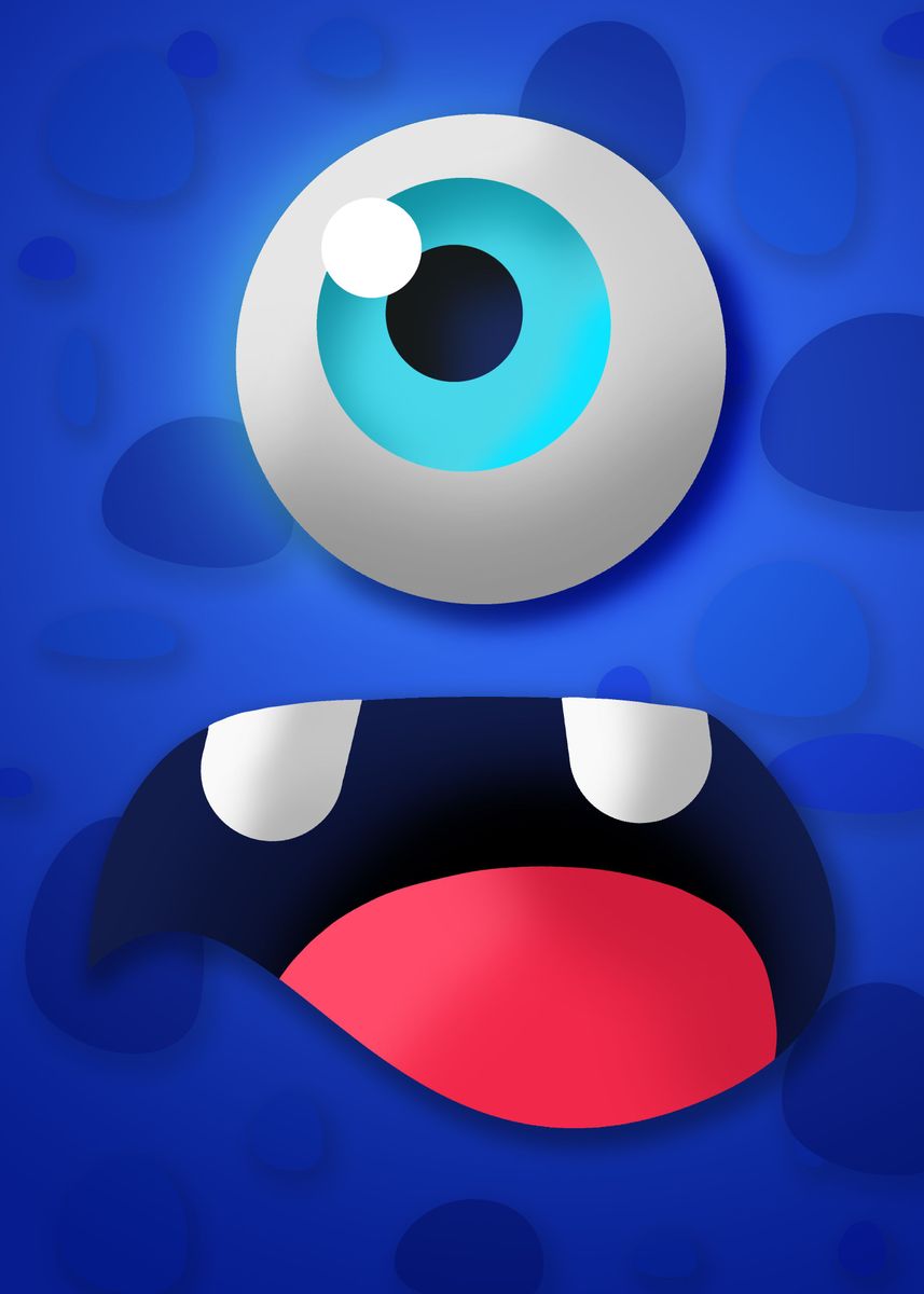 'Blue funny monster face' Poster, picture, metal print, paint by ...