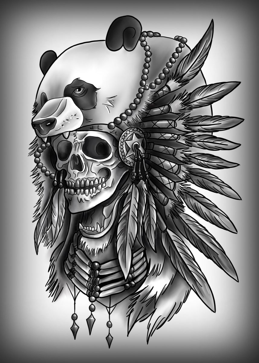 'Skull & Panda' Poster, picture, metal print, paint by Timmphy | Displate