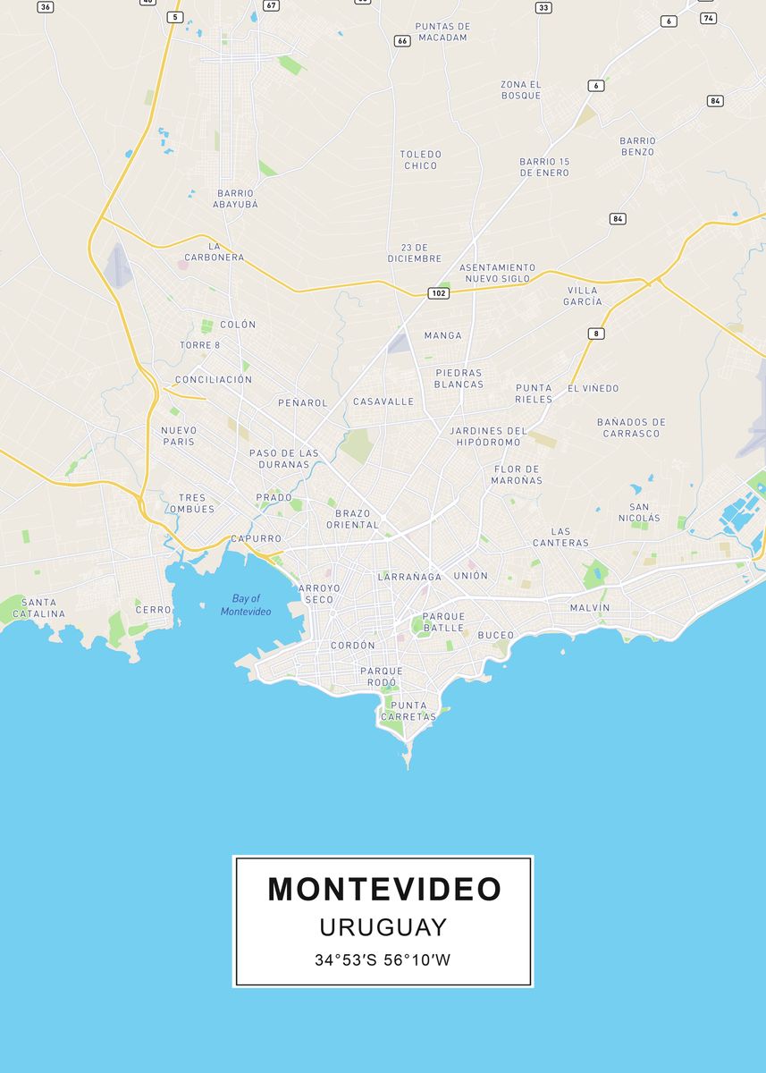 'Montevideo map' Poster, picture, metal print, paint by Iwoko | Displate