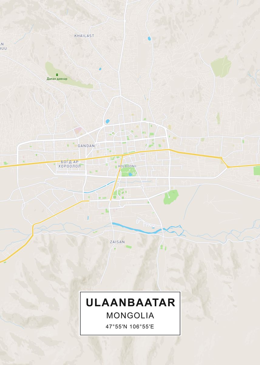 'Ulaanbaatar map' Poster, picture, metal print, paint by Iwoko | Displate