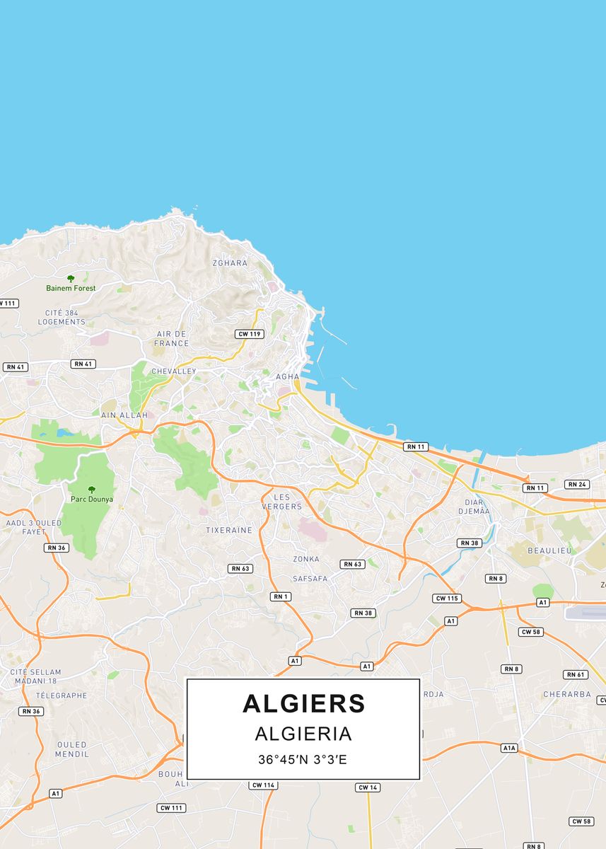 'Algiers map' Poster, picture, metal print, paint by Iwoko | Displate