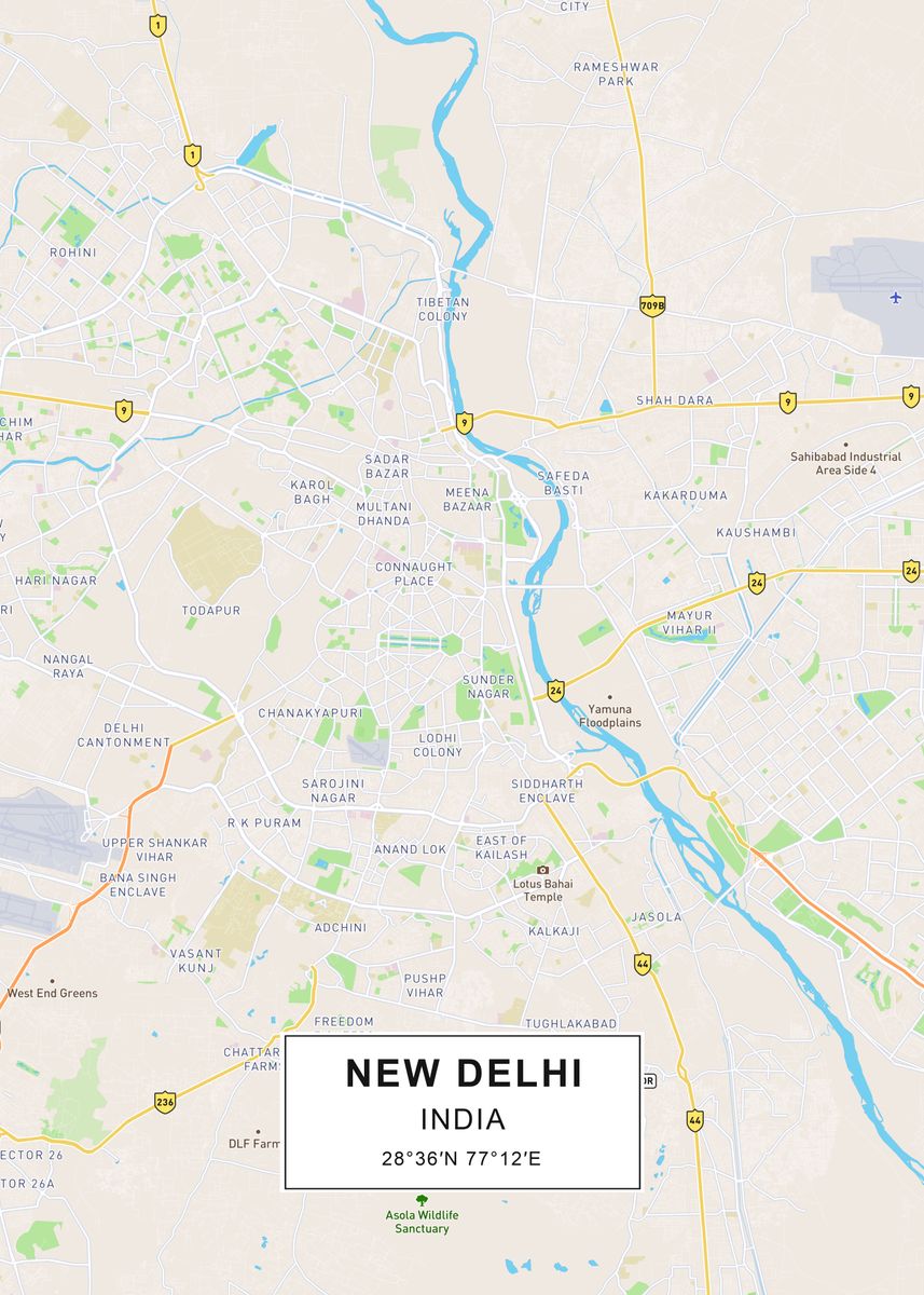 'New Delhi map' Poster, picture, metal print, paint by Iwoko | Displate