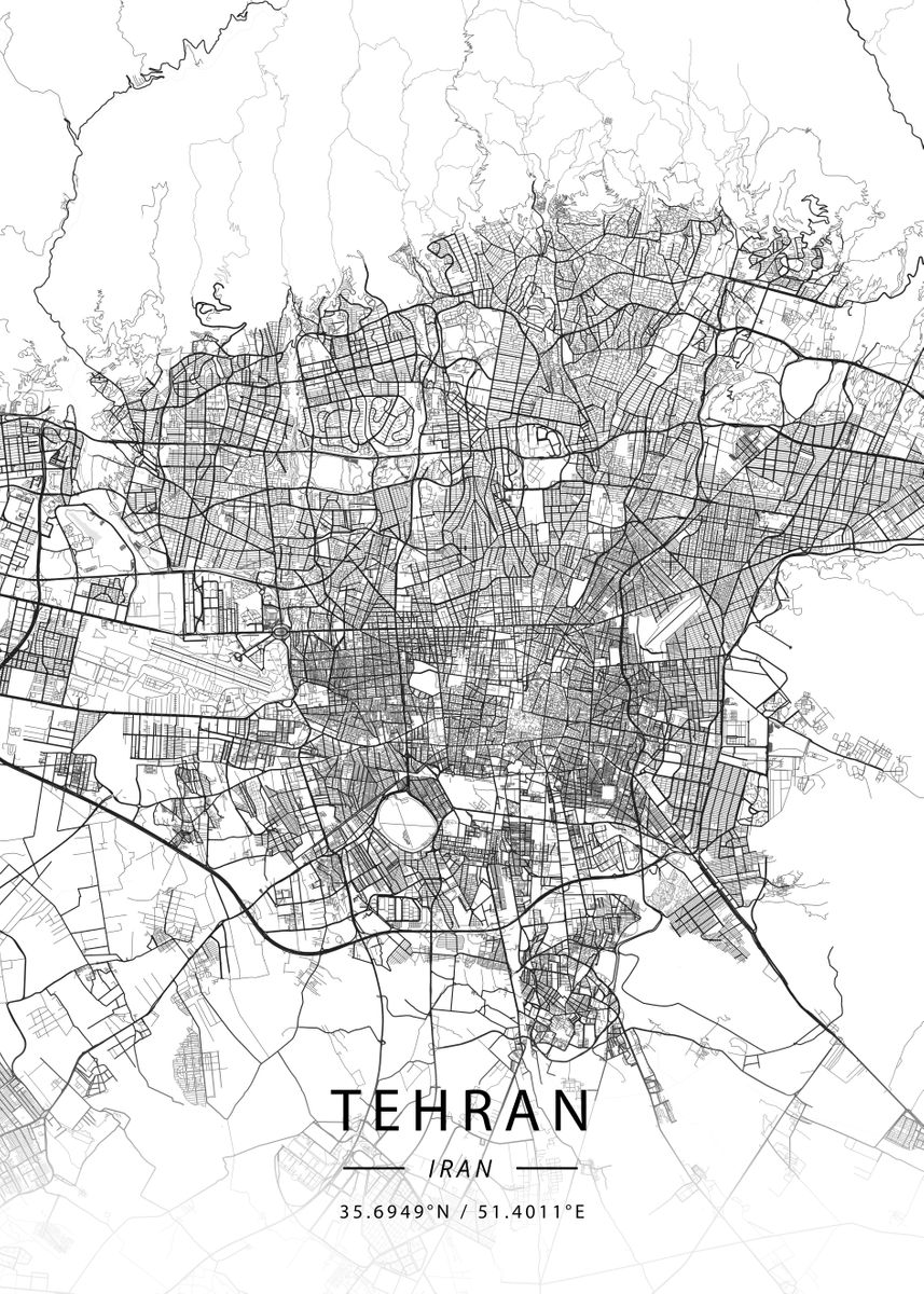 'Tehran, Iran' Poster, picture, metal print, paint by Designer Map Art ...