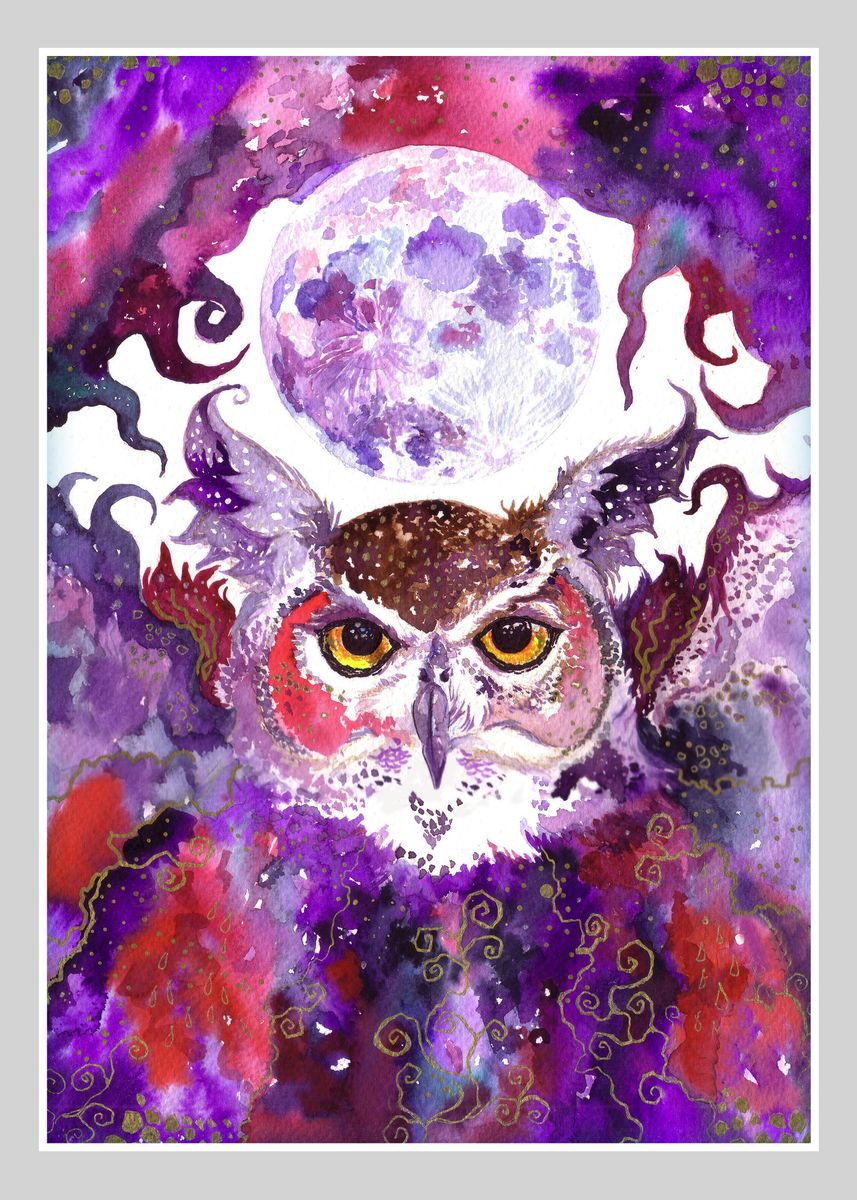 'Cosmic Owl' Poster by Agnes Pusztine Szekeres | Displate