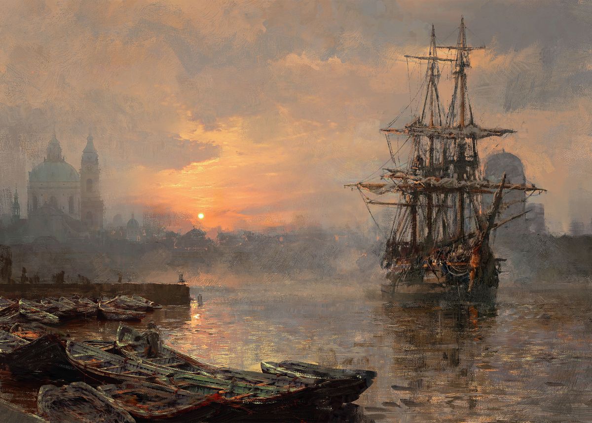 'Harbor Sunrise' Poster by Grzegorz Rutkowski | Displate